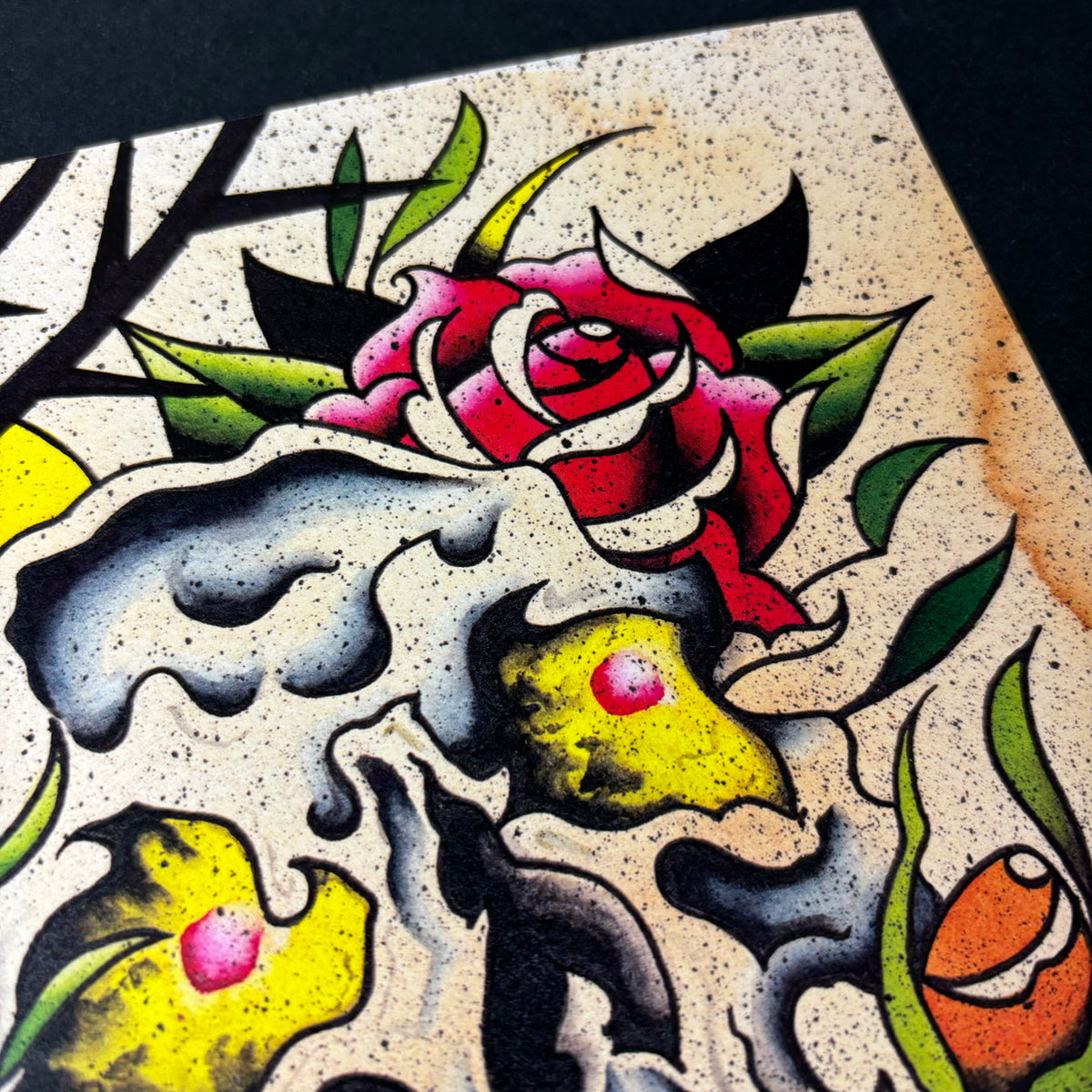 Full Moon Skull and Roses – Jared Gaines Art